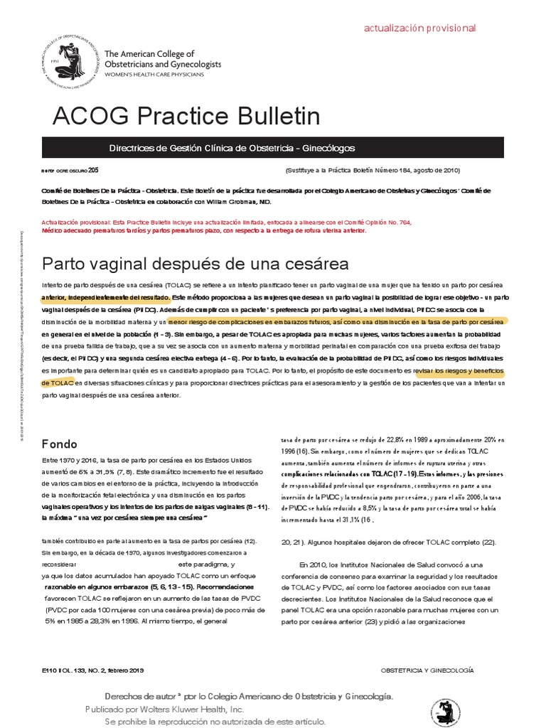 TOLAC | PDF | Parto | Seccion de cesárea