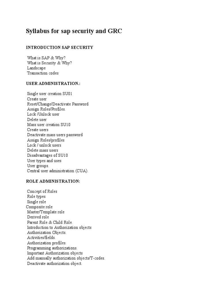 Syllabus For Sap Security and GRC | PDF | Computer Science | Information Technology