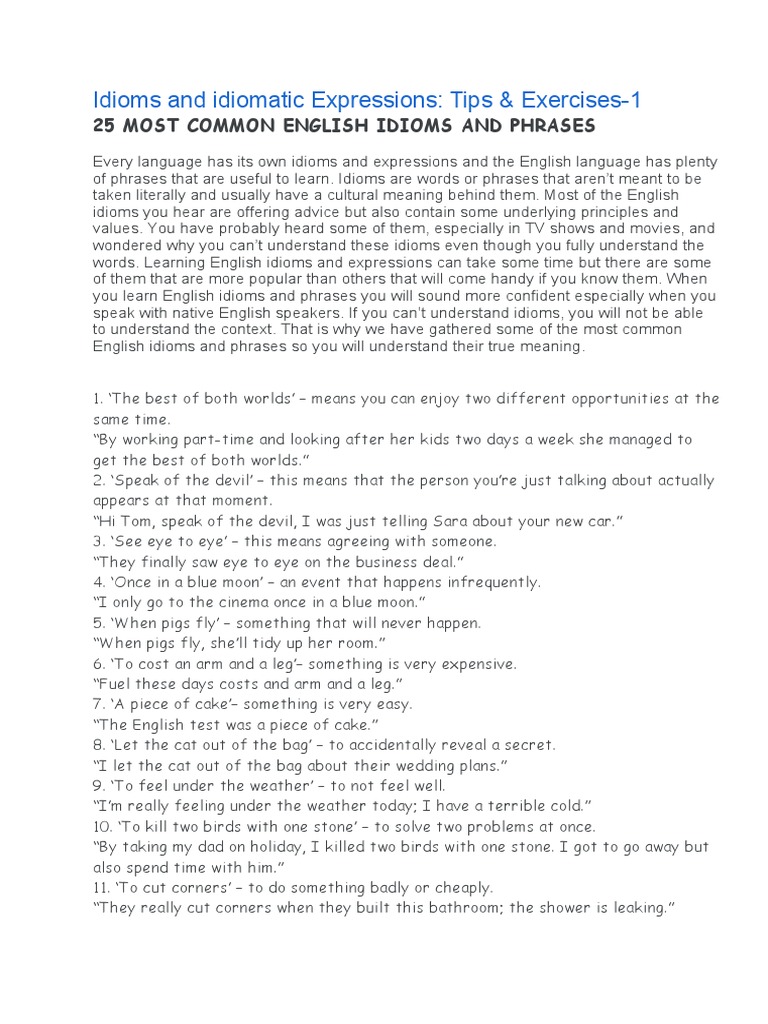 Idioms and Idiomatic Expressions | PDF | Idiom | English Language
