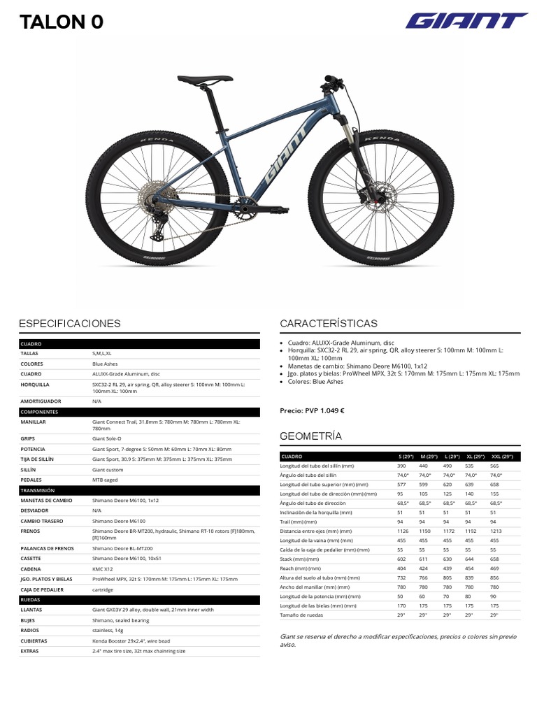TALON 0: Especificaciones y características del cuadro de MTB | PDF ...