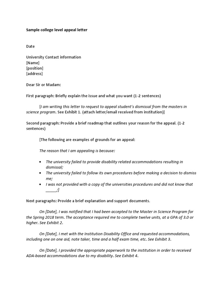 Sample College Level Appeal Letter | PDF | Disability | Reason