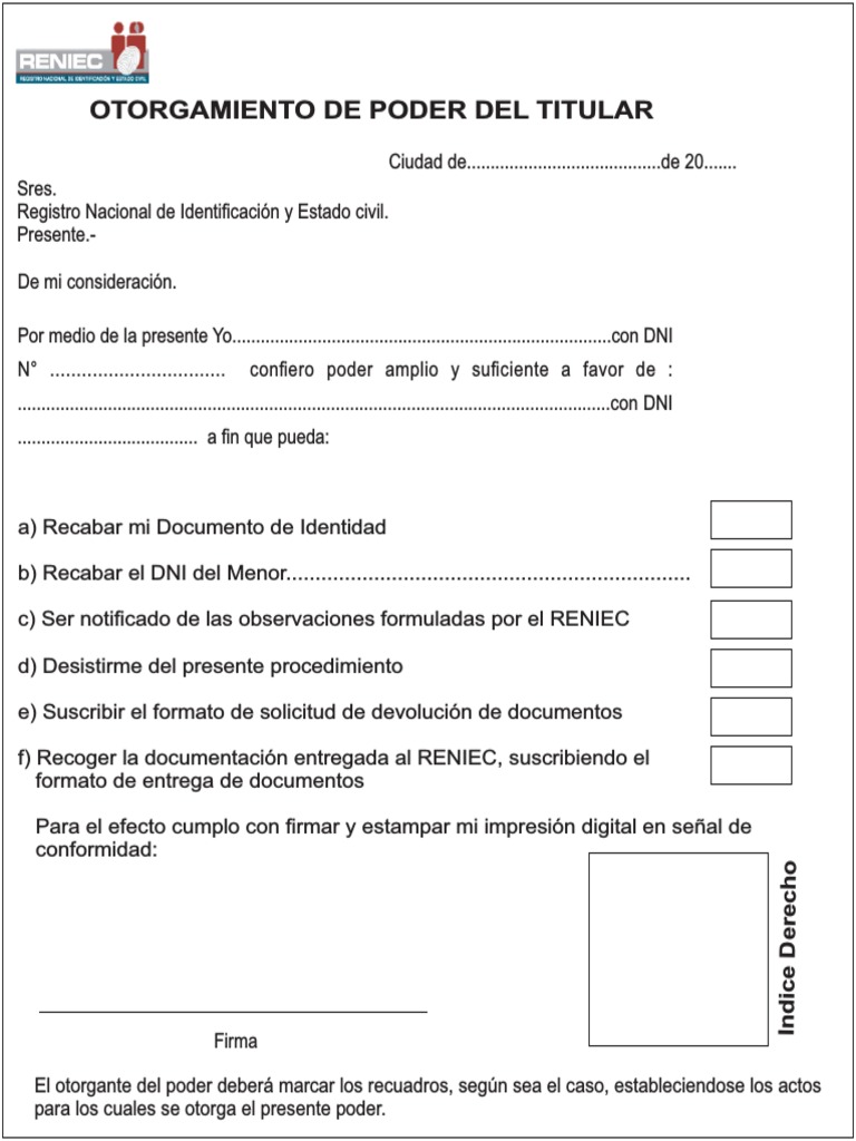 Otorgamiento de Poder Reniec | PDF