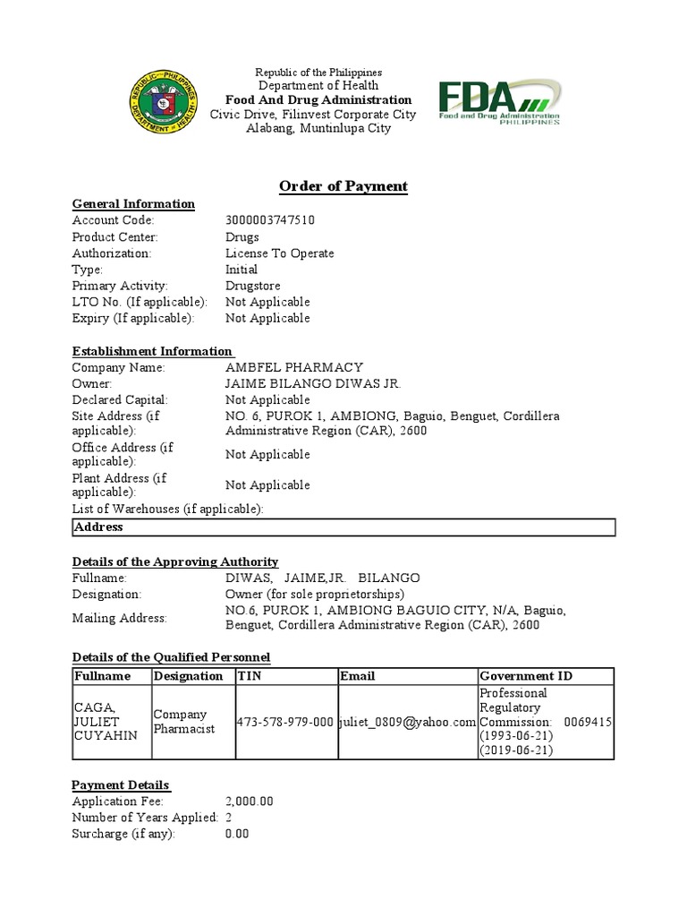 Order - of - Payment - 1 FDA | PDF