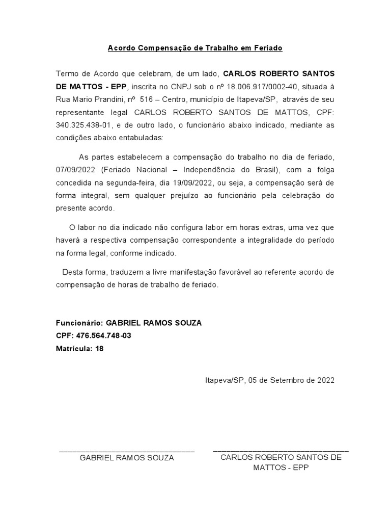 Acordo Troca de Feriado | PDF