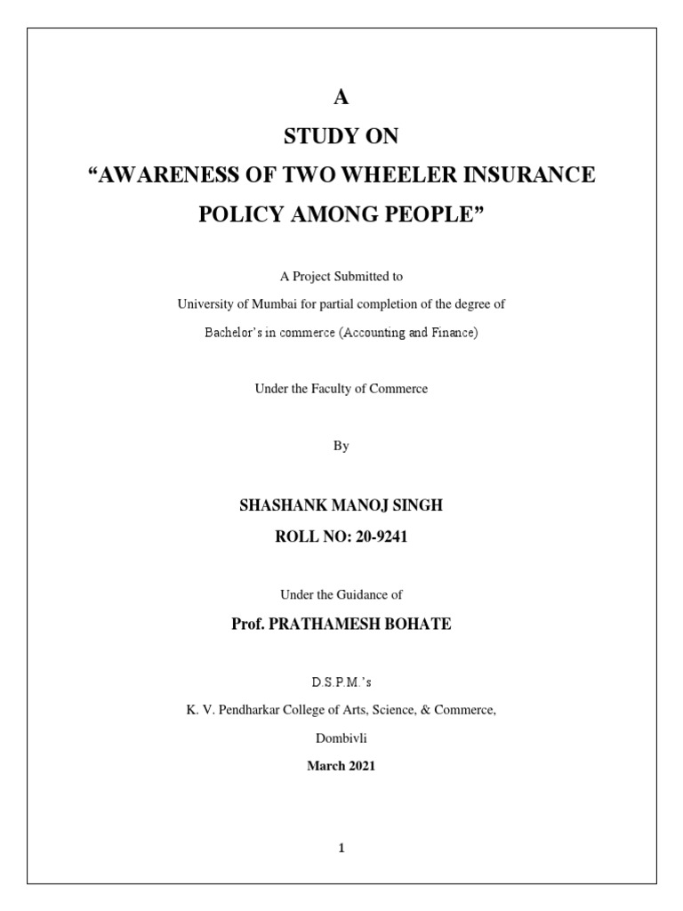 Awareness of Two Wheeler Insureance Policy Among People | PDF ...