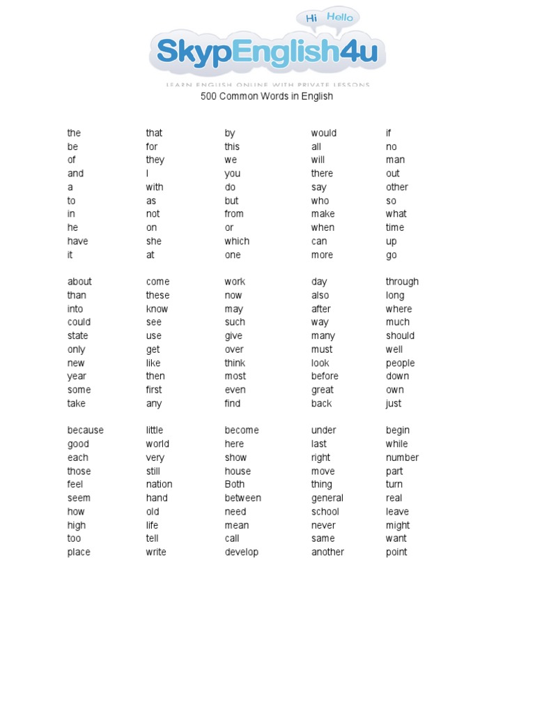 500 Common English Words List | PDF | Experience