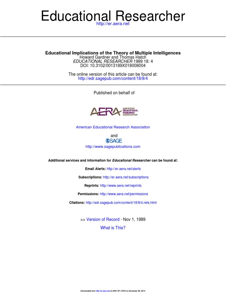 Educational Implications of The Theory of MI | PDF | Intelligence ...