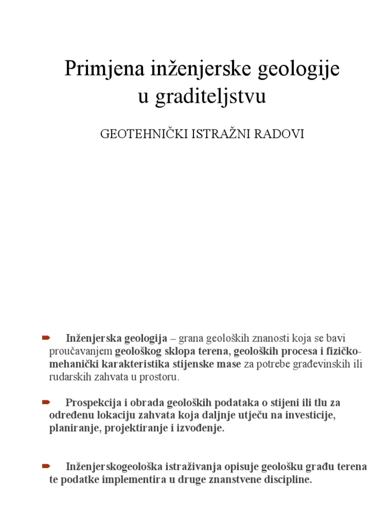 IV Predavanje - Inženjerska Geologija - Geotehnički Istražni Radovi I Dio | PDF