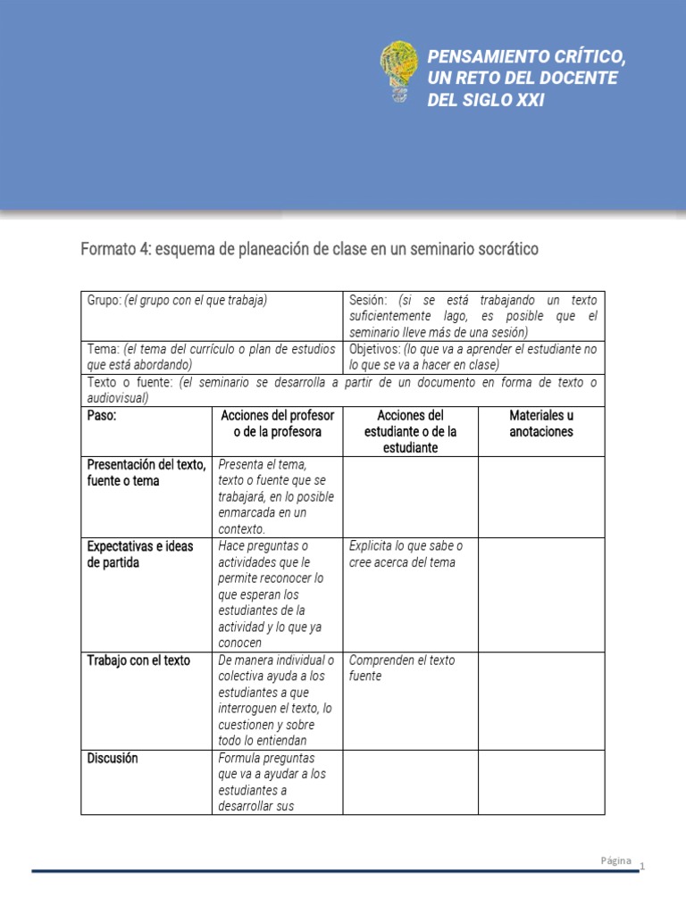 Formato 4-Seminario Socrático | PDF | Evaluación | Pensamiento crítico