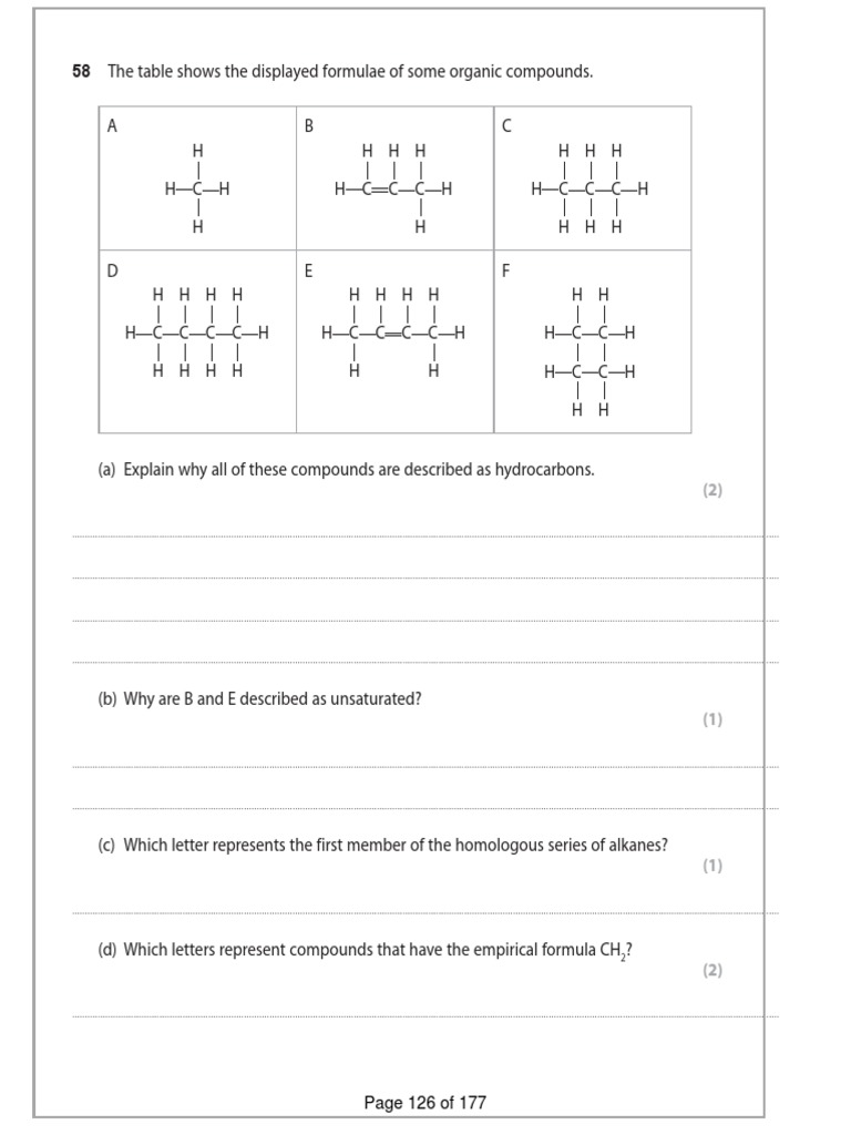 58 The Table Shows The Displayed Formulae of Some Organic Compounds ...
