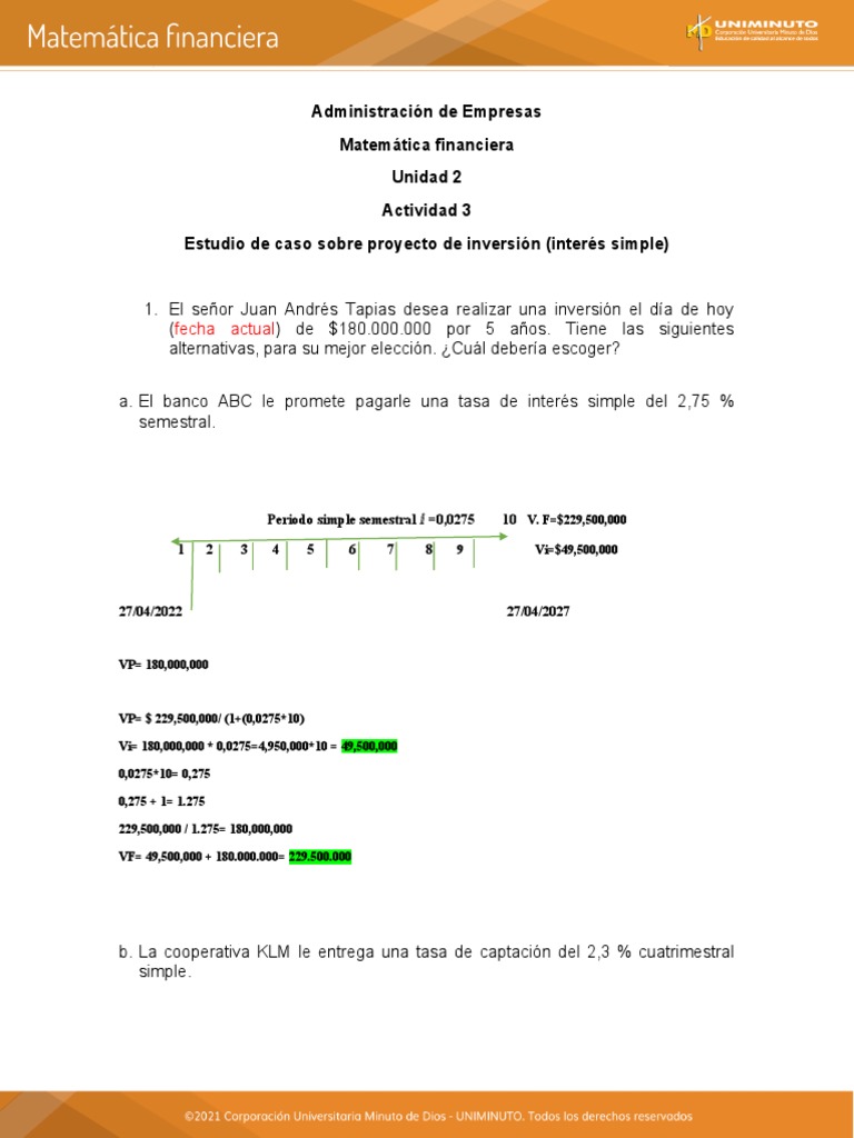Act 3. Estudio de Caso Sobre Proyecto de Inversion | PDF | Crédito | Finanzas y administración ...