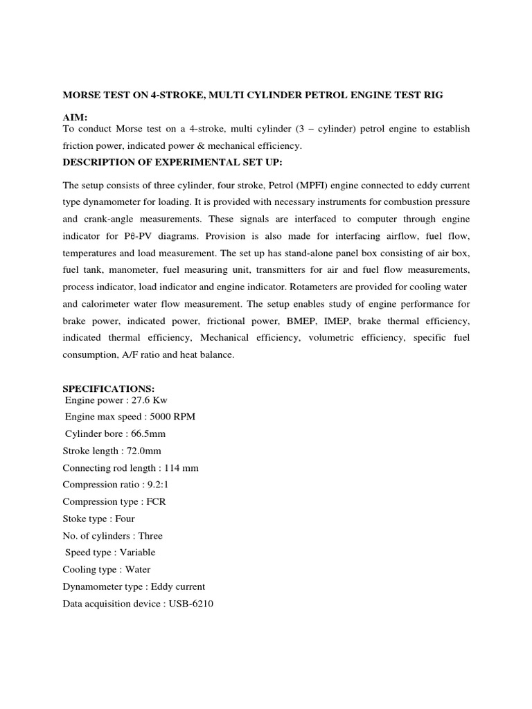 Morse Test | PDF | Internal Combustion Engine | Engines