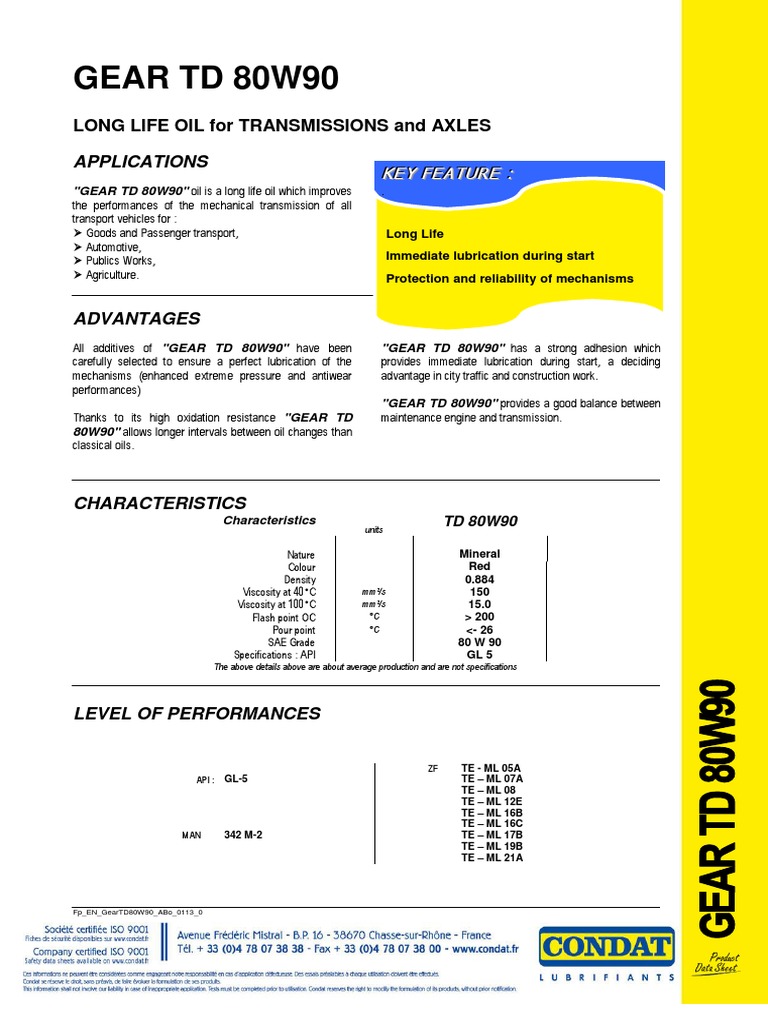 Gear TD 80W90 | PDF | Motor Oil | Mechanical Engineering