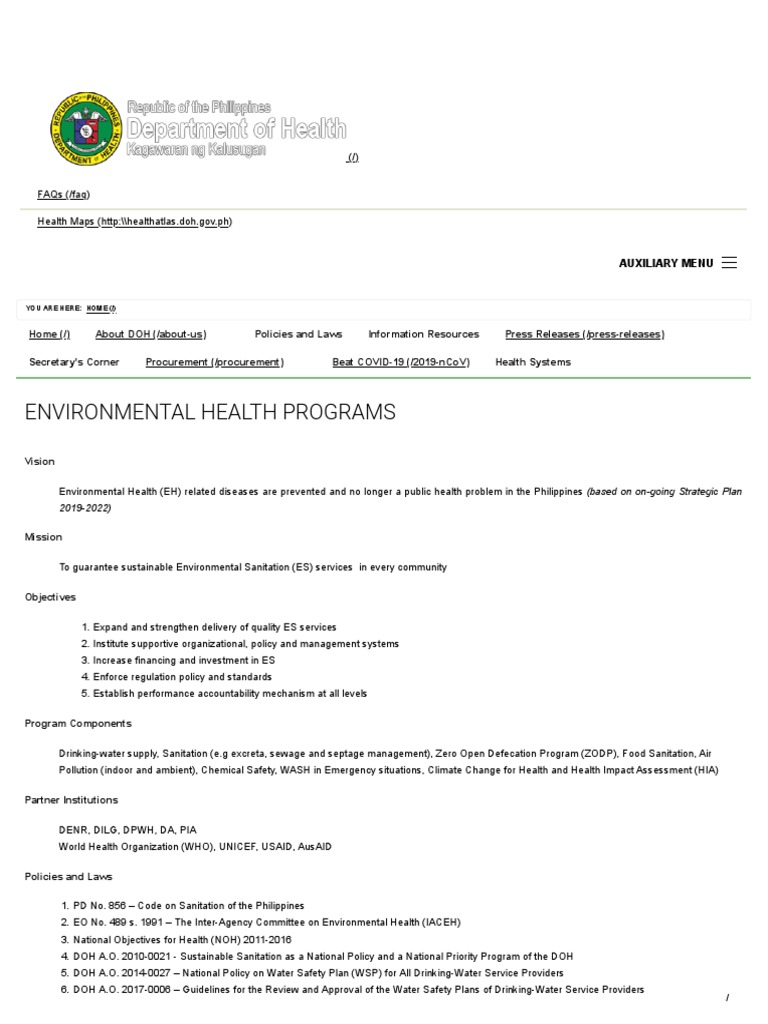 Environmental Health Programs - Department of Health Website | PDF ...