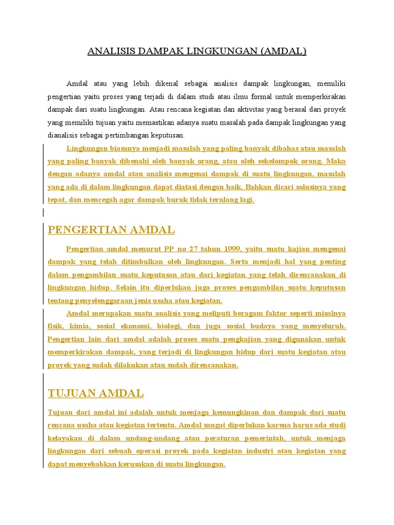 Analisis Mengenai Dampak Lingkungan (Amdal) | PDF