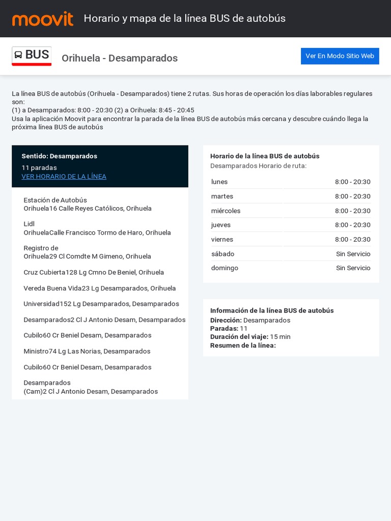 Orihuela - Desamparados: Horario y Mapa de La Línea BUS de Autobús | PDF | Transporte de tierra ...