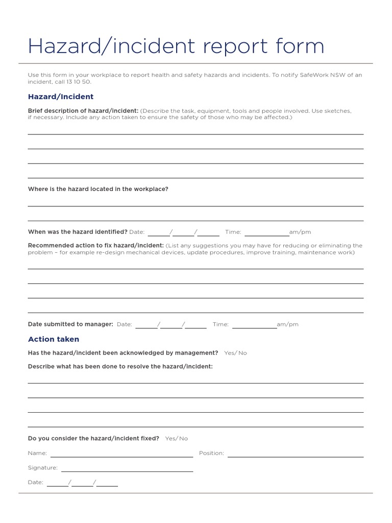 Hazard Incident Report Form SW08483 | PDF