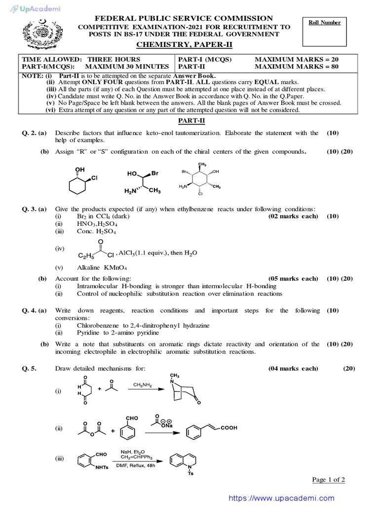 CSS Past Paper Css Chemistry Paper 2021 | PDF | Chemical Reactions ...