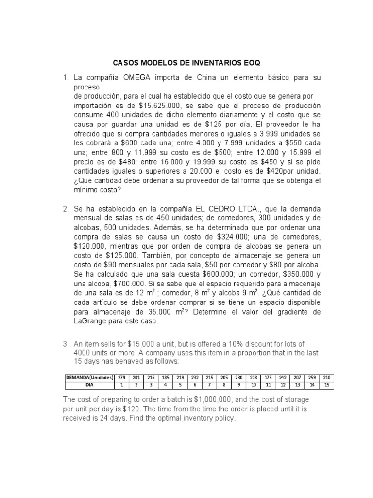Casos Modelos de Inventarios Eoq 2021-1 | PDF | Inventario | Contabilidad de gestión