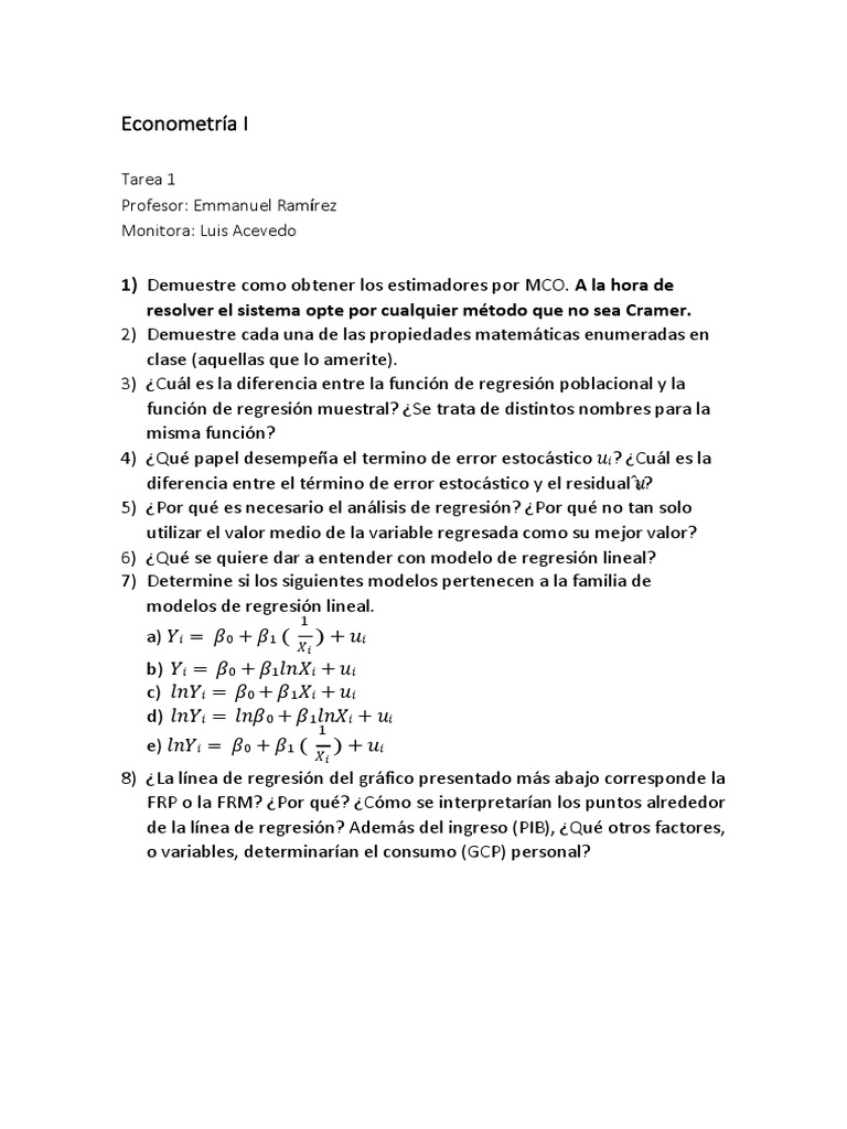 Tarea 1 Econometria | PDF | Análisis de regresión | Econometría
