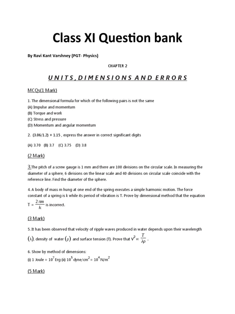 XI Question Bank | PDF | Force | Momentum
