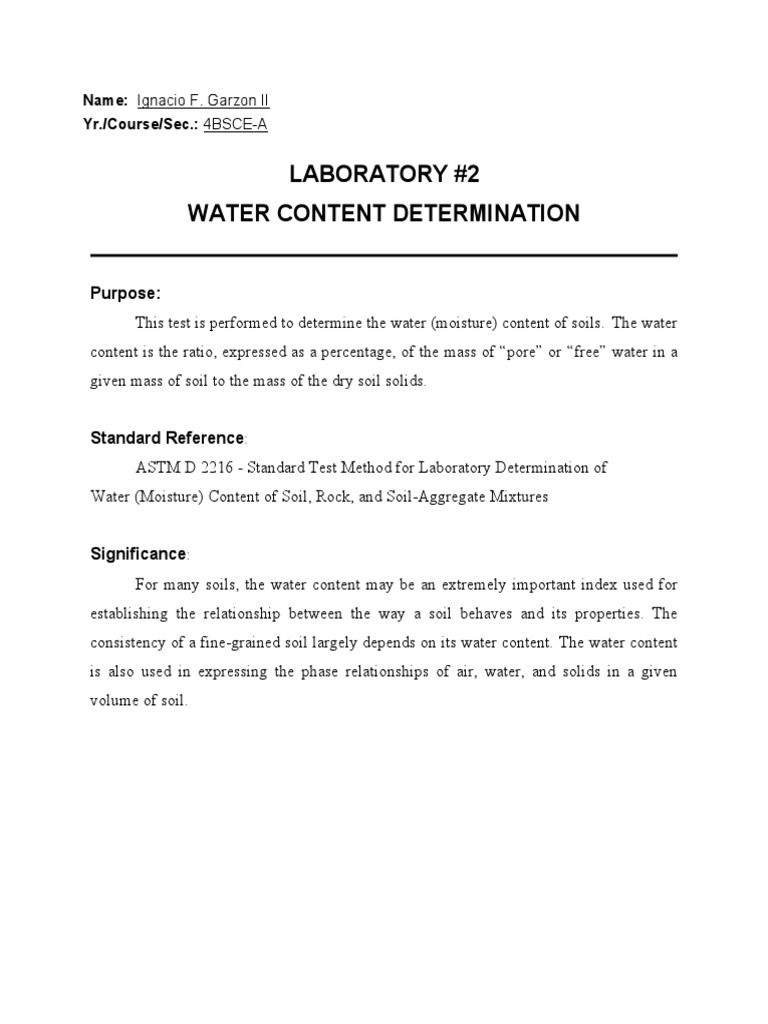 Laboratory 2 Water Content | PDF | Chemistry | Materials