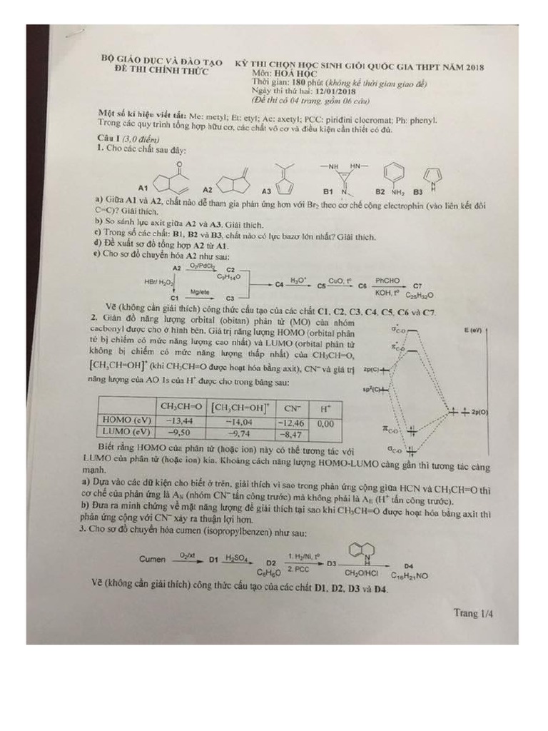 De Thi HSG Quoc Gia Hoa Hoc 2018 Vong 2 | PDF