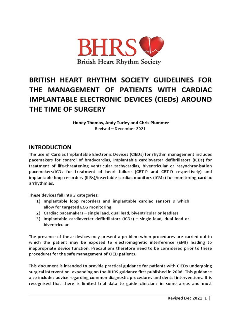 CIED Surgical Guidance Dec21 | PDF | Artificial Cardiac Pacemaker ...