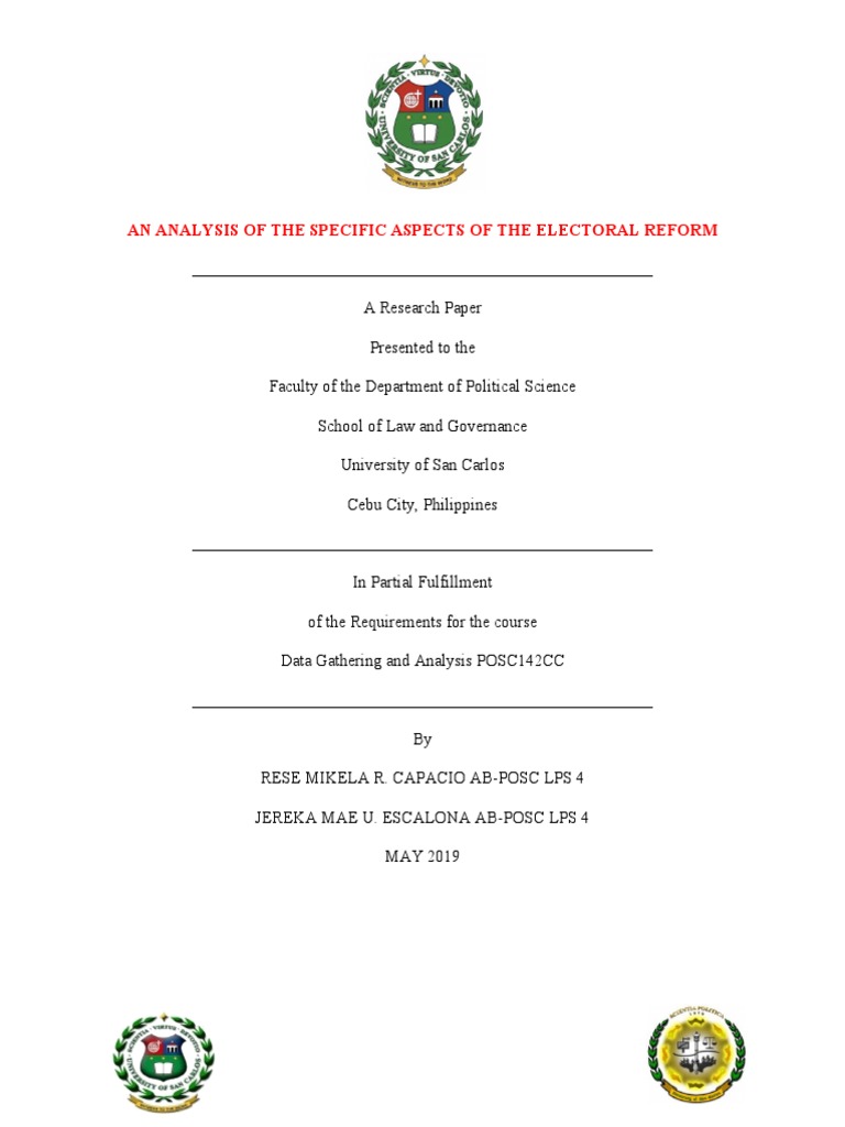 An Analysis of Specific Aspects of Electoral Reform in the Philippines ...