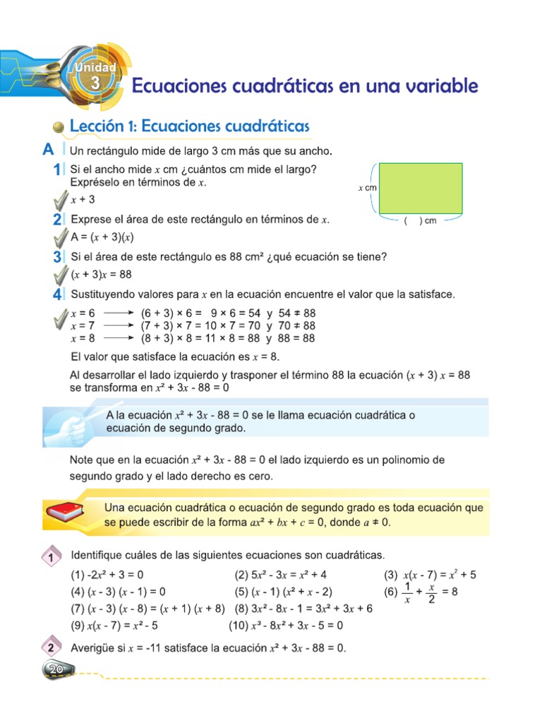CT-U3-Ecuaciones Cuadraticas en Una variable-9G-AS | PDF