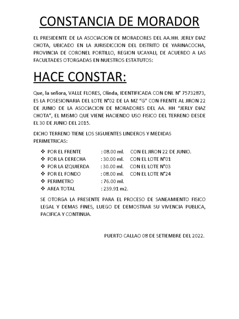 Constancia de Morador | PDF