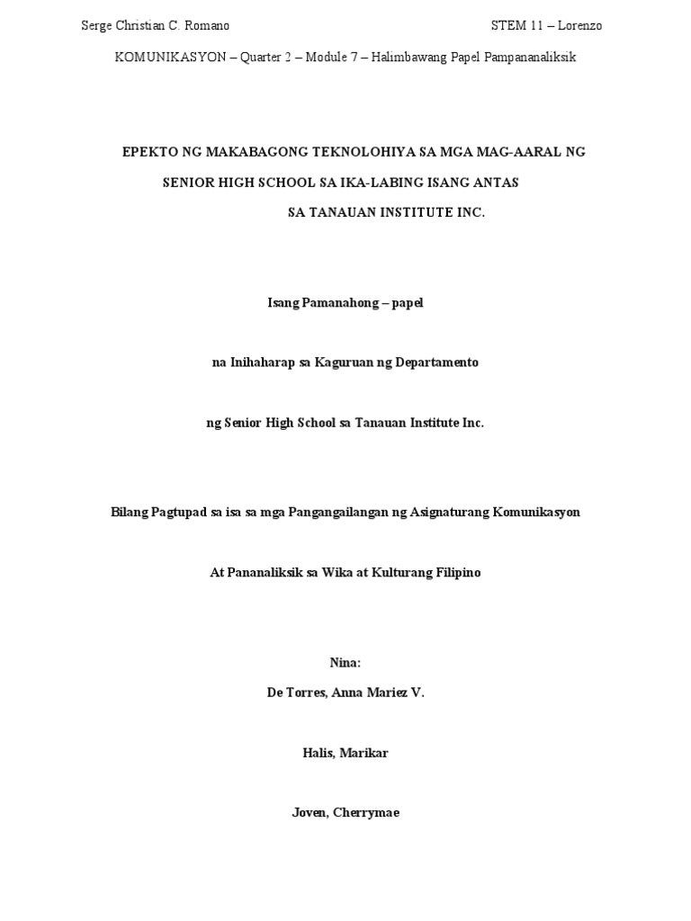Epekto NG Makabagong Teknolohiya Sa Mga | PDF