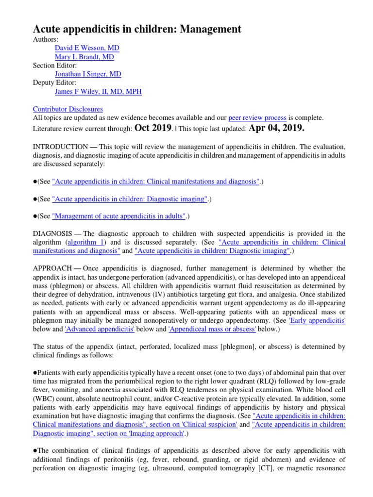 Acute Appendicitis in Children Management - 2019 - Uptodate | PDF ...