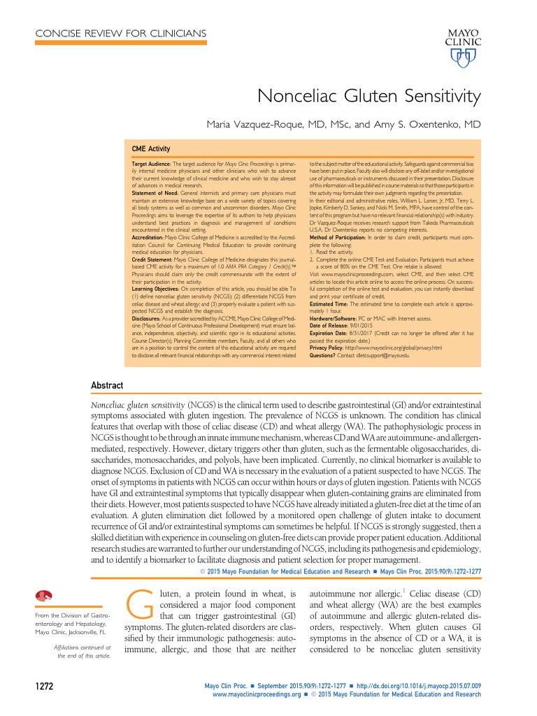 Non Celiac Gluten Sensitivity Mayo Clinic Prod | PDF | Gluten | Irritable Bowel Syndrome
