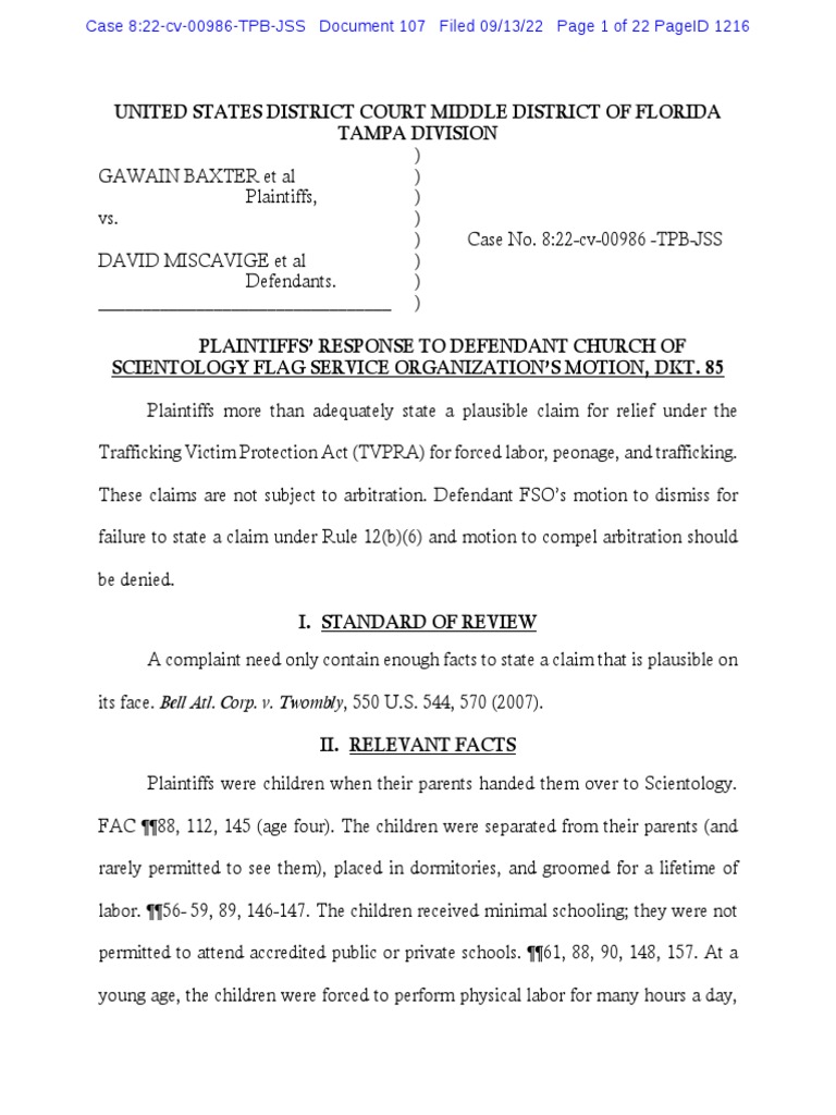 Baxter V Scientology: Opposition To FSO | PDF | Justice | Crime & Violence