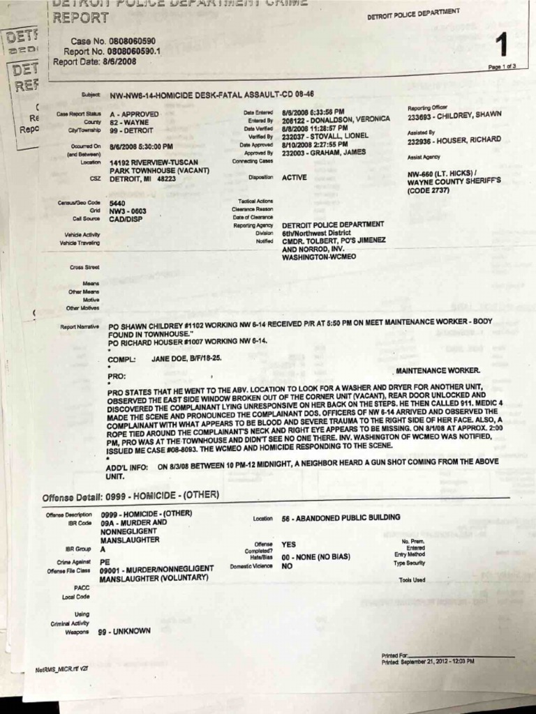 Detroit Police Breanna Sharp Investigation | PDF