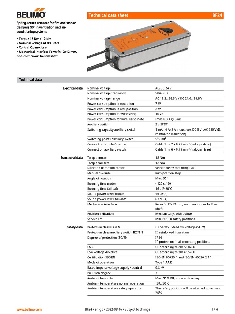 Belimo BF24 Datasheet En-Gb | PDF | Electric Motor | Switch
