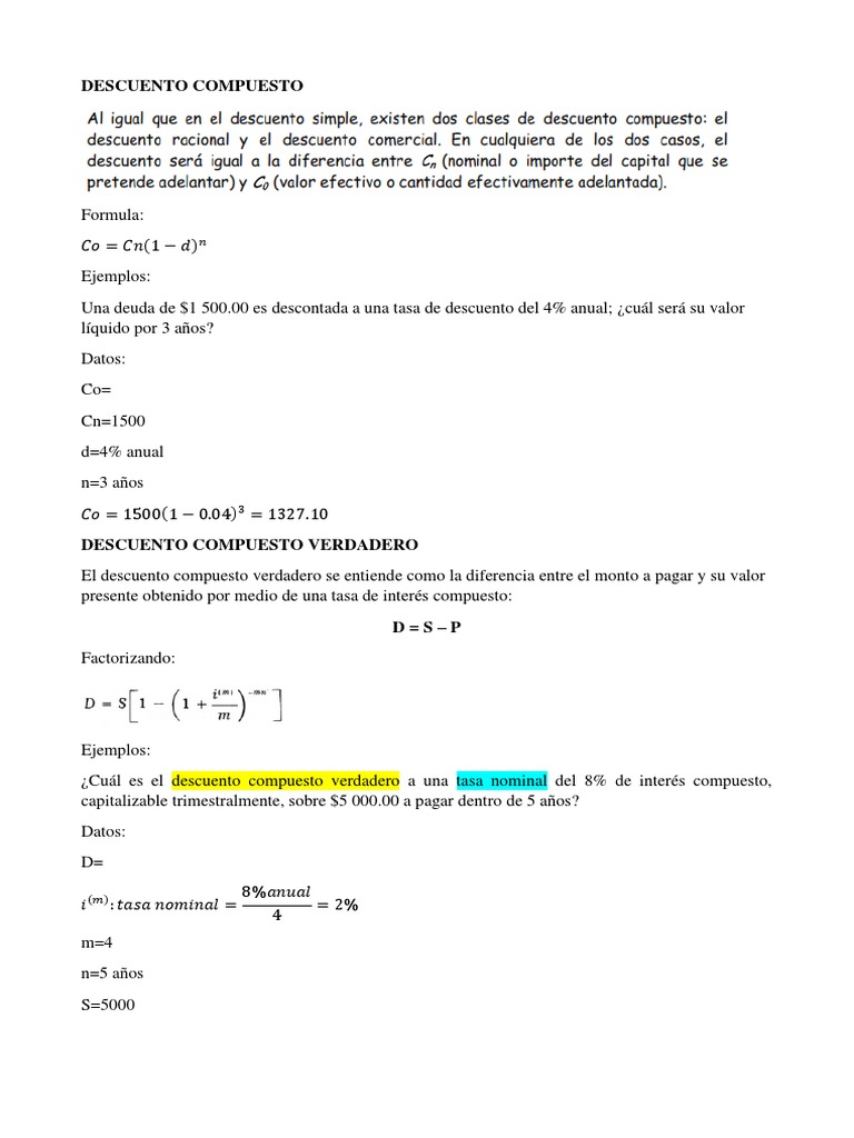 Ejemplos de Descuento Compuesto | PDF