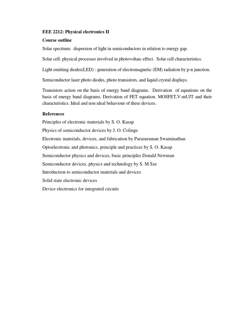 EEE2212 PHYSICAL ELECTRONICS II Chapter 1 PDF | PDF | Band Gap | Semiconductors