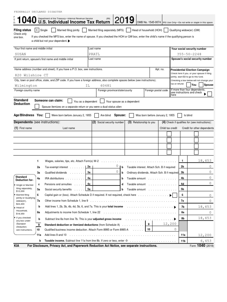 U.S. Individual Income Tax Return: Standard Deduction | PDF | Irs Tax ...