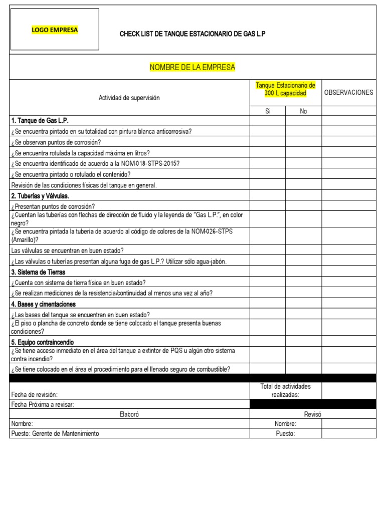 Check list de tanque estacionario de gas LP | PDF | Tanques