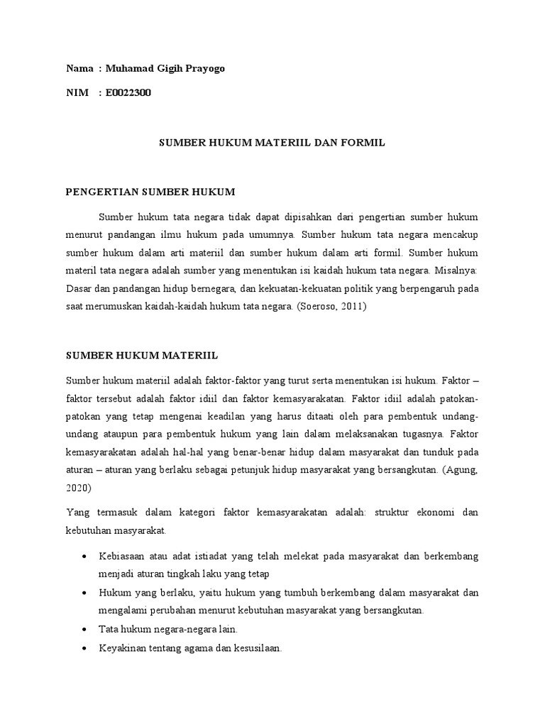 Sumber Hukum Materiil Dan Formil | PDF | Hukum