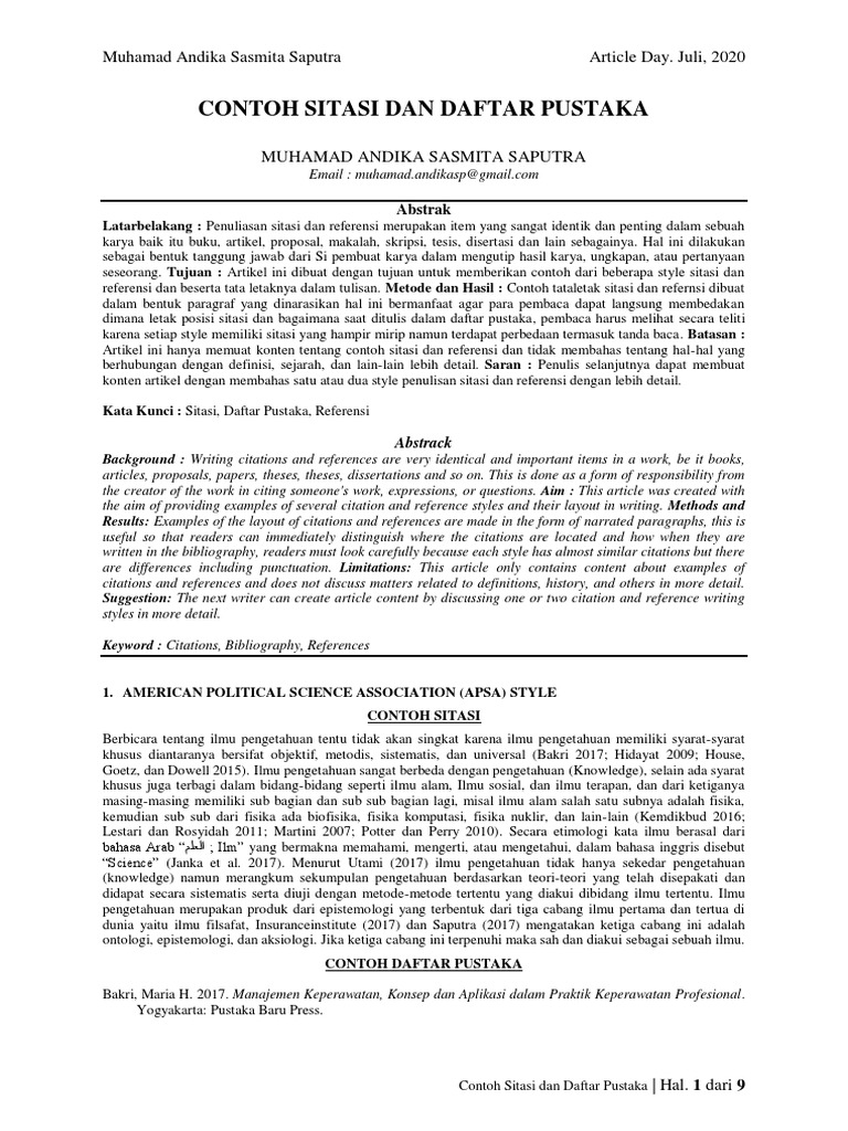 Contoh Sitasi Dan Daftar Pustaka | PDF