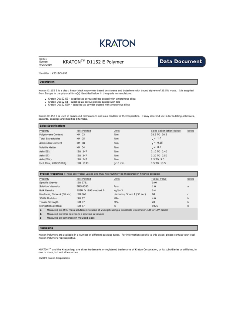KRATONTM D1152 E Polymer | PDF | Polymers | Biodegradation
