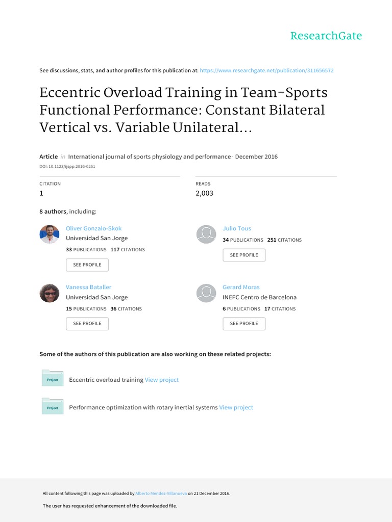 Eccentric-Overload Training in Team-Sport Functional Performance ...