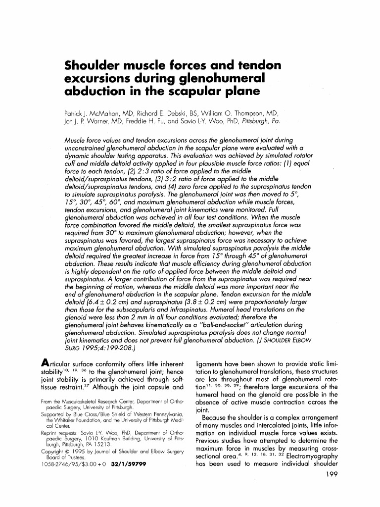 Shoulder Muscle Forces and Tendon Excursions During Glenohumeral Abduction in The Scapular Plane ...