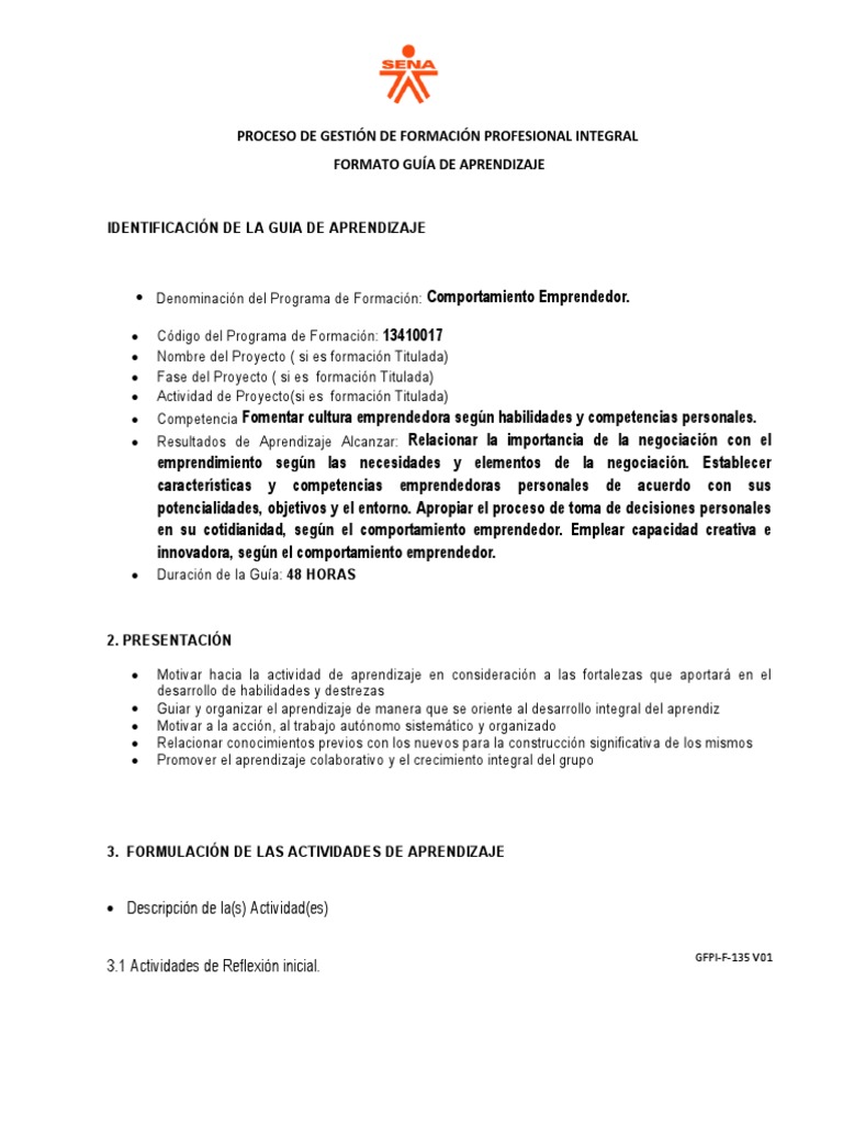 Guia de Aprendizaje | PDF | Iniciativa empresarial | Aprendizaje