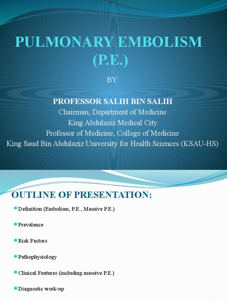Pulmonary Embolism | PDF | Causes Of Death | Clinical Medicine