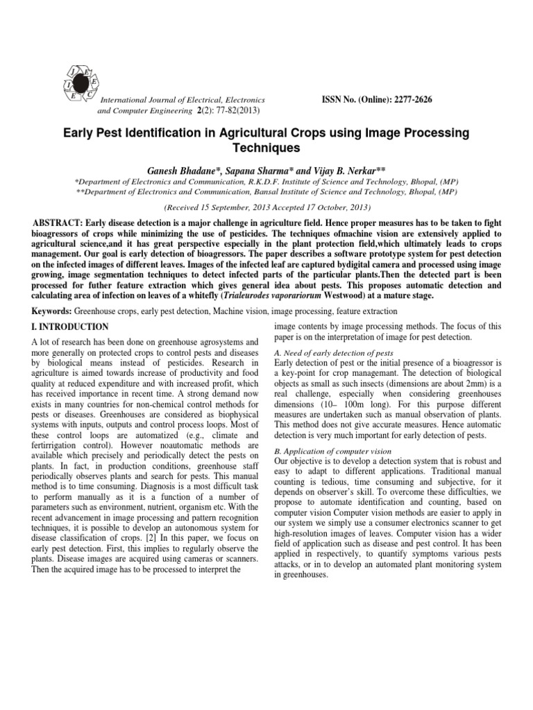 Early Pest Identification In Agricultural Crops Using Image Processing 3524