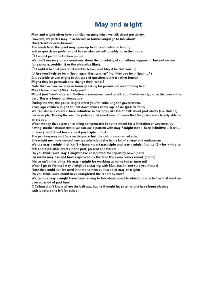 May and might differences | PDF | Question | Linguistics